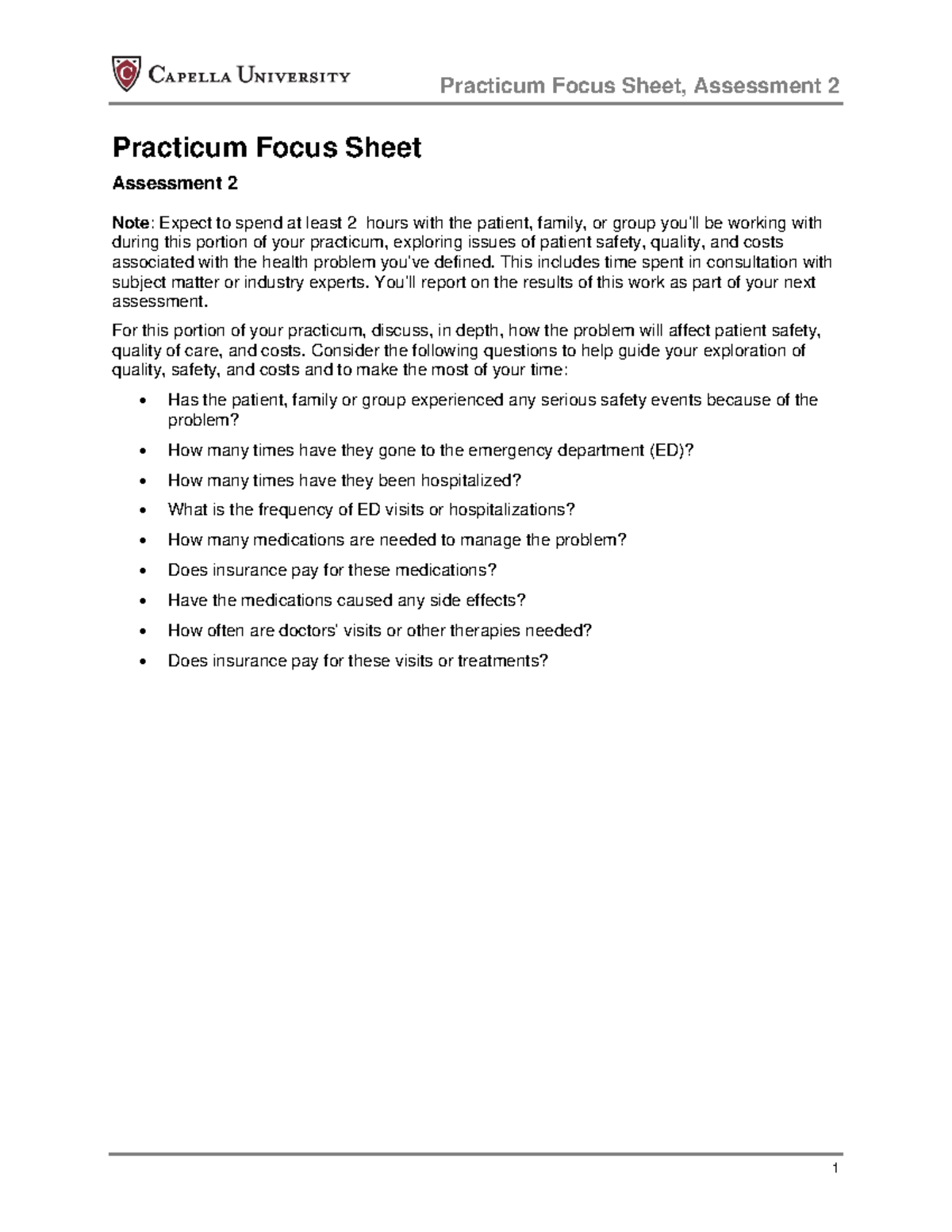 Cf u02a1 practicum focus sheet - Practicum Focus Sheet, Assessment 2 1 Practicum Focus Sheet ...
