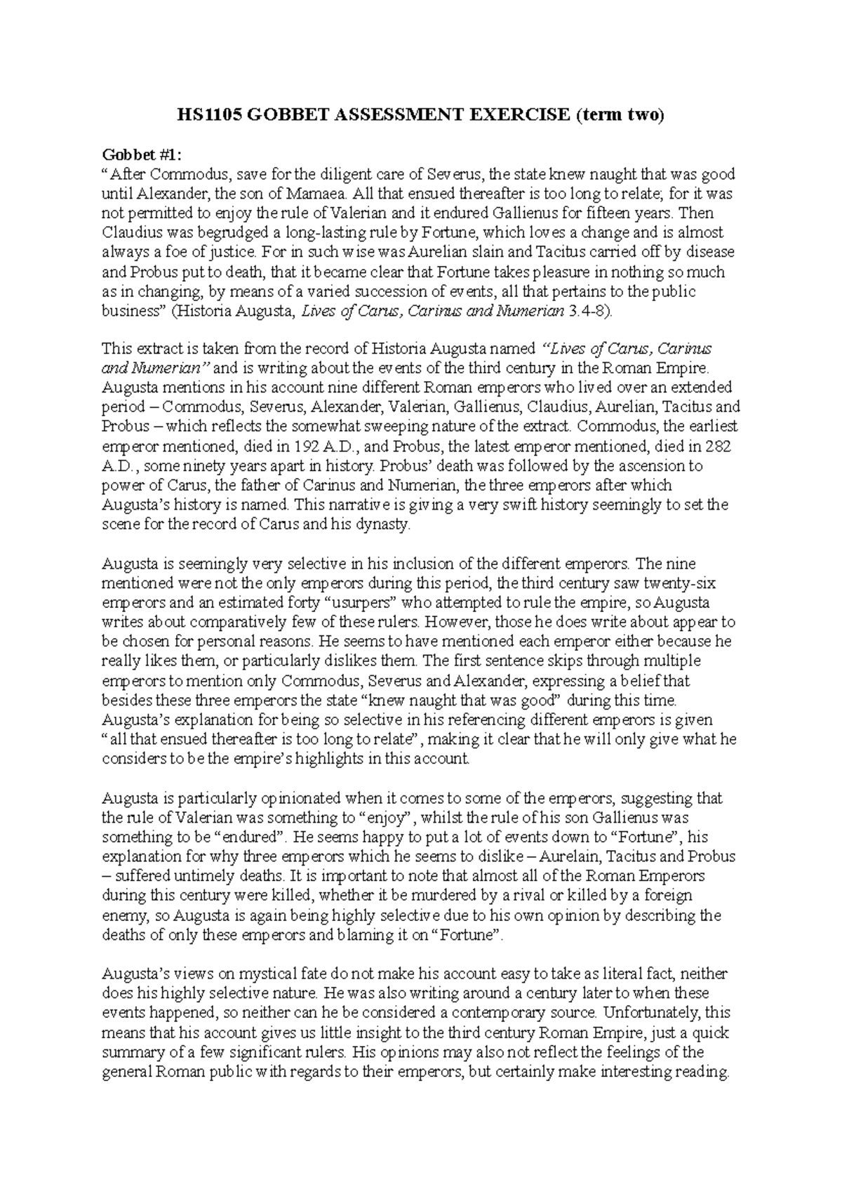 Final assessment gobbets 2 - HS1105 GOBBET ASSESSMENT EXERCISE (term ...