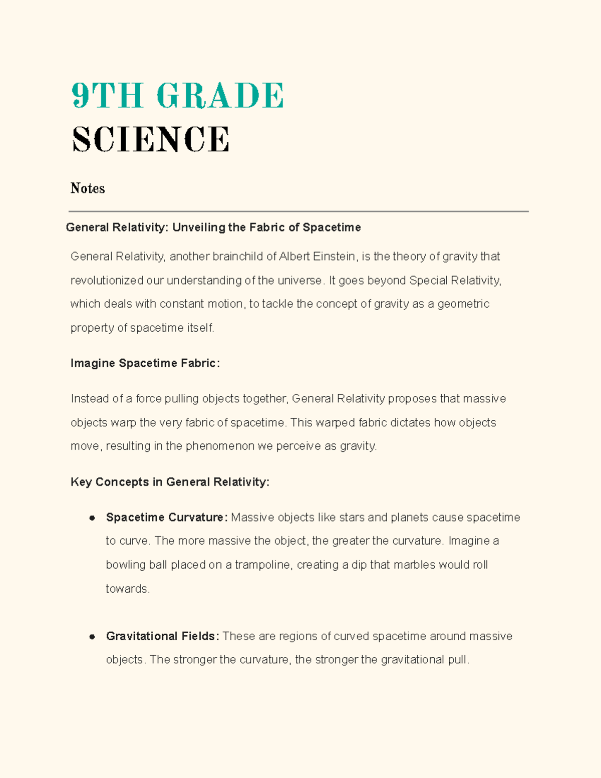 Chemical Bio Notes - 9TH GRADE SCIENCE Notes General Relativity ...