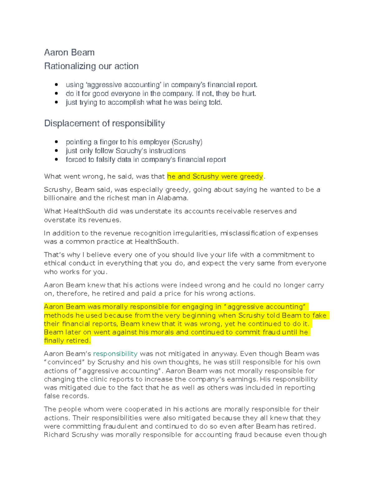 Aaron Beam - Grade: A - Aaron Beam Rationalizing our action using ...