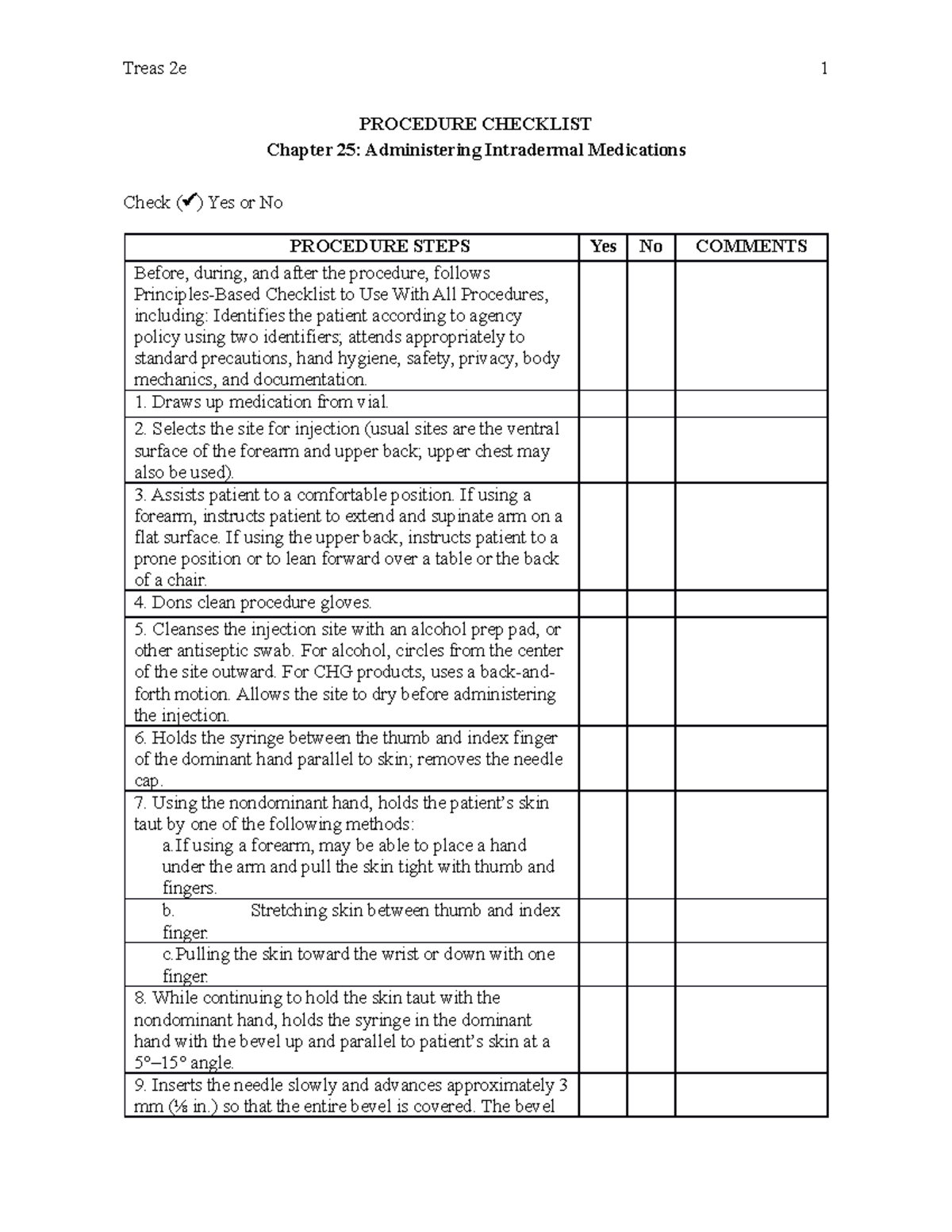 ID injection checklist - Treas 2e PROCEDURE CHECKLIST Chapter 25 ...
