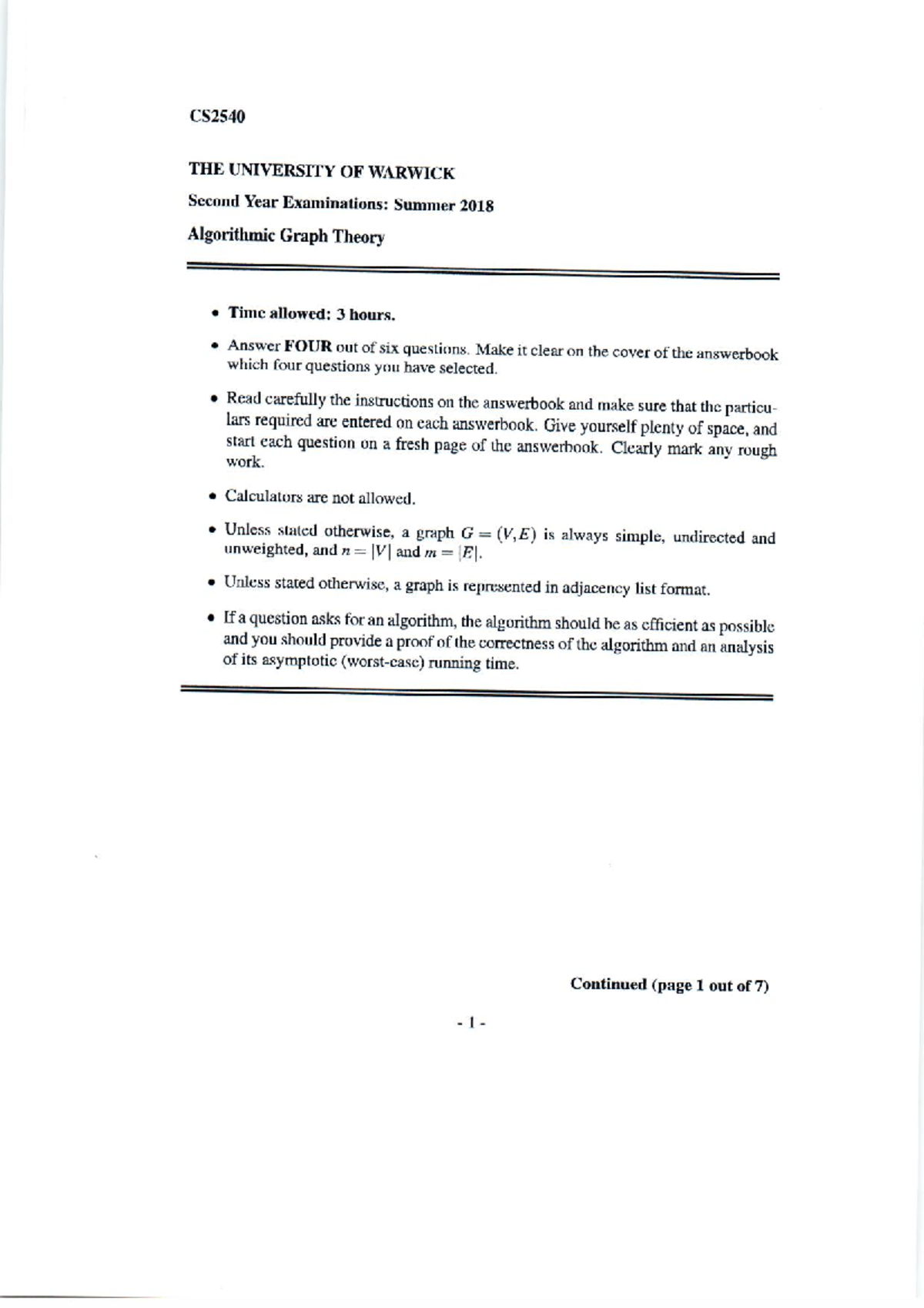 Cs2540 - Past papers from Warwick School of Information technology / Computer Science - Studocu