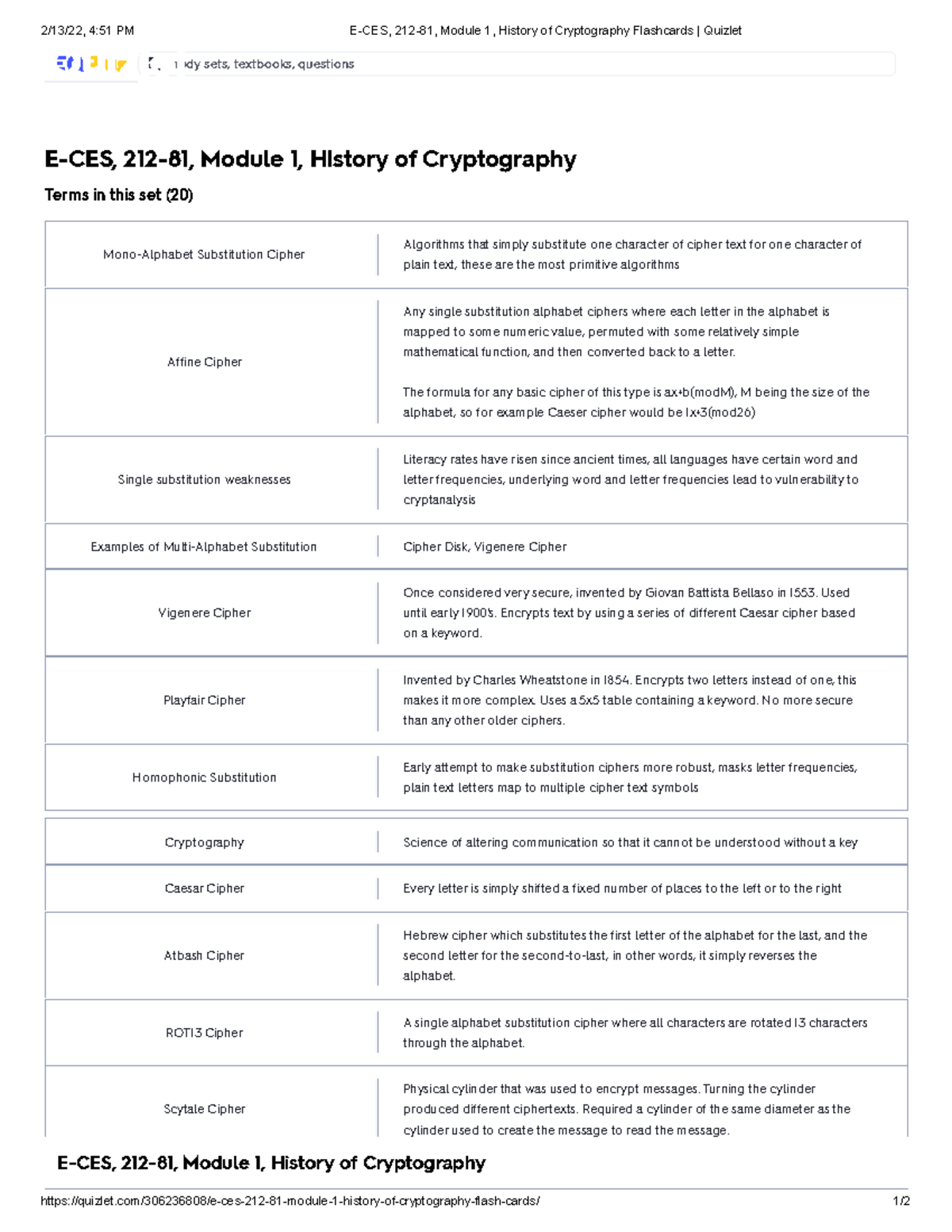 E-CES, 212-81, Module 1, History of Cryptography Flashcards Quizlet ...