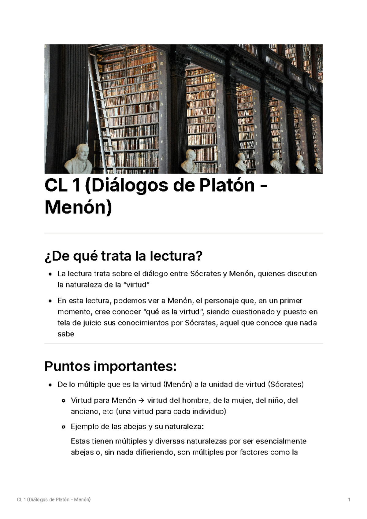 Control de Lectura 1 (Diálogos de Platón - el Menón) - CL 1 (Diálogos de Platón - Menón) ¿De qué ...