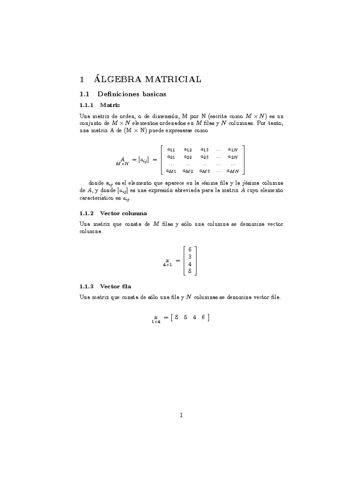 Algebra matricial - 1 ALGEBRA MATRICIAL∂ 1 DeØniciones basicas 1.1 ...