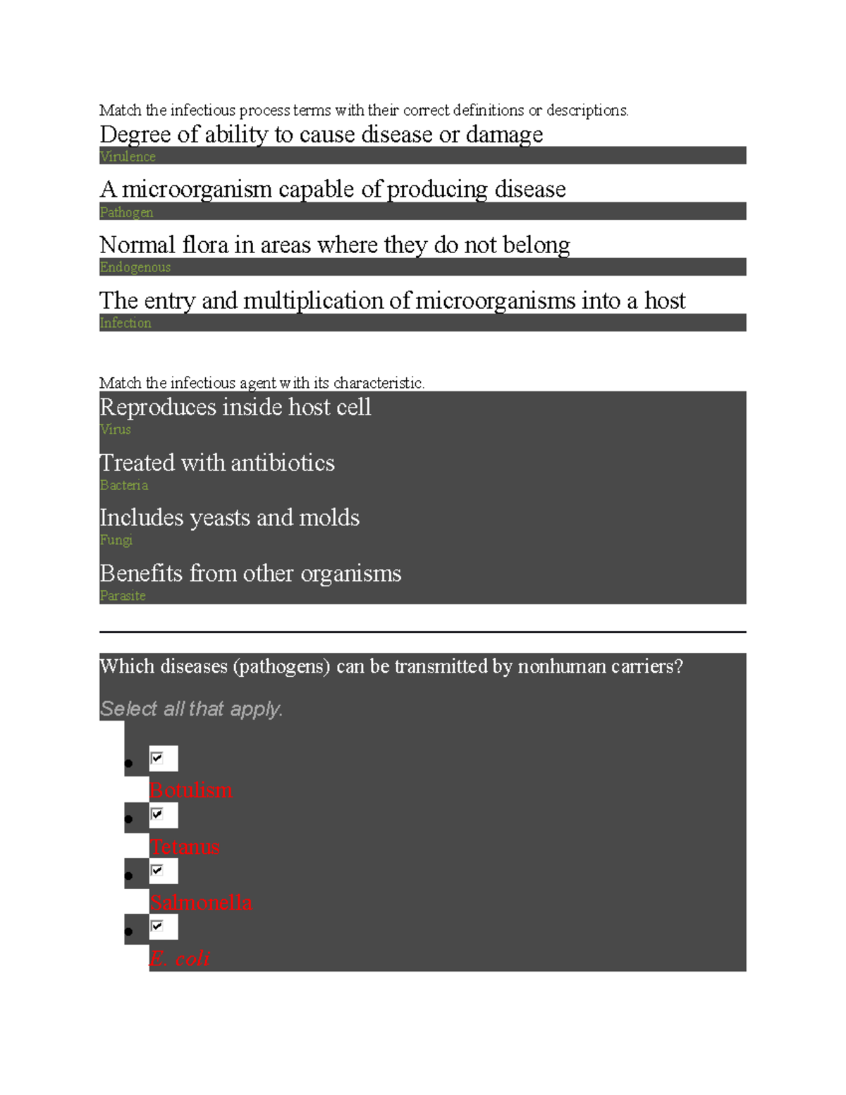 Wee K 1 Sherpath infection Quiz - Match the infectious process terms ...