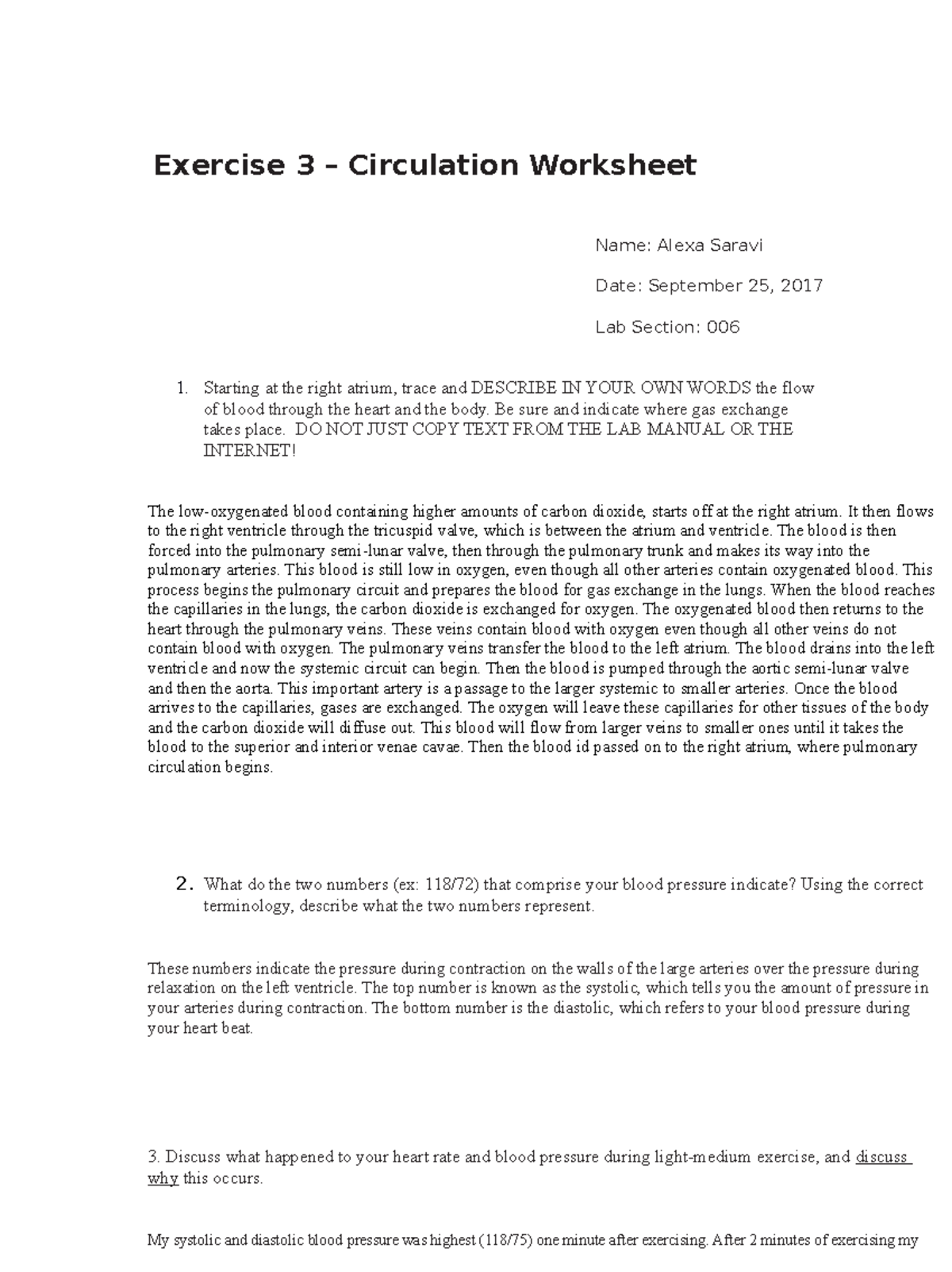 Circulation Worksheet - Starting at the right atrium, trace and ...