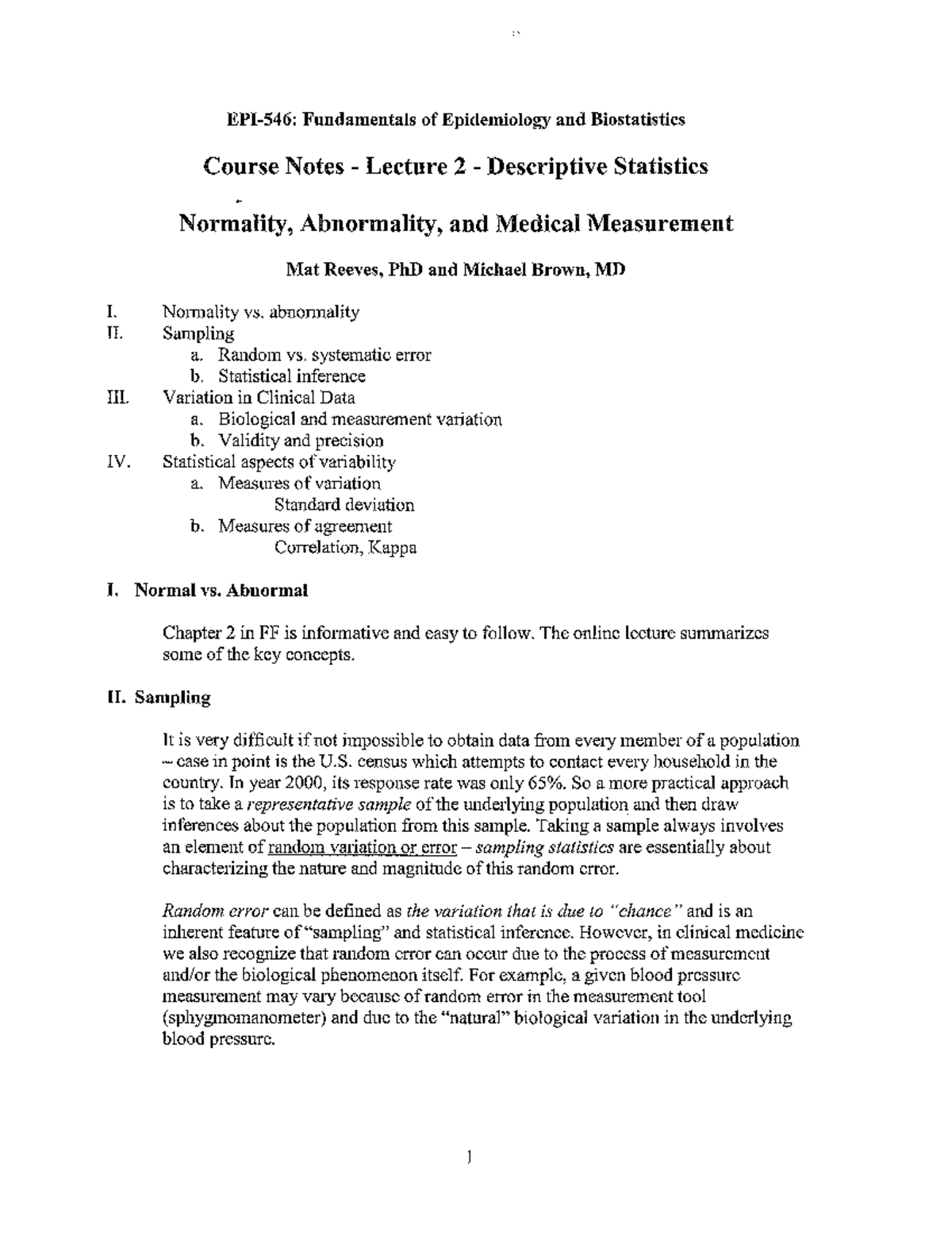 Lecture notes, lectures 2-5, 7 - Fundamentals of Epidemiology and ...