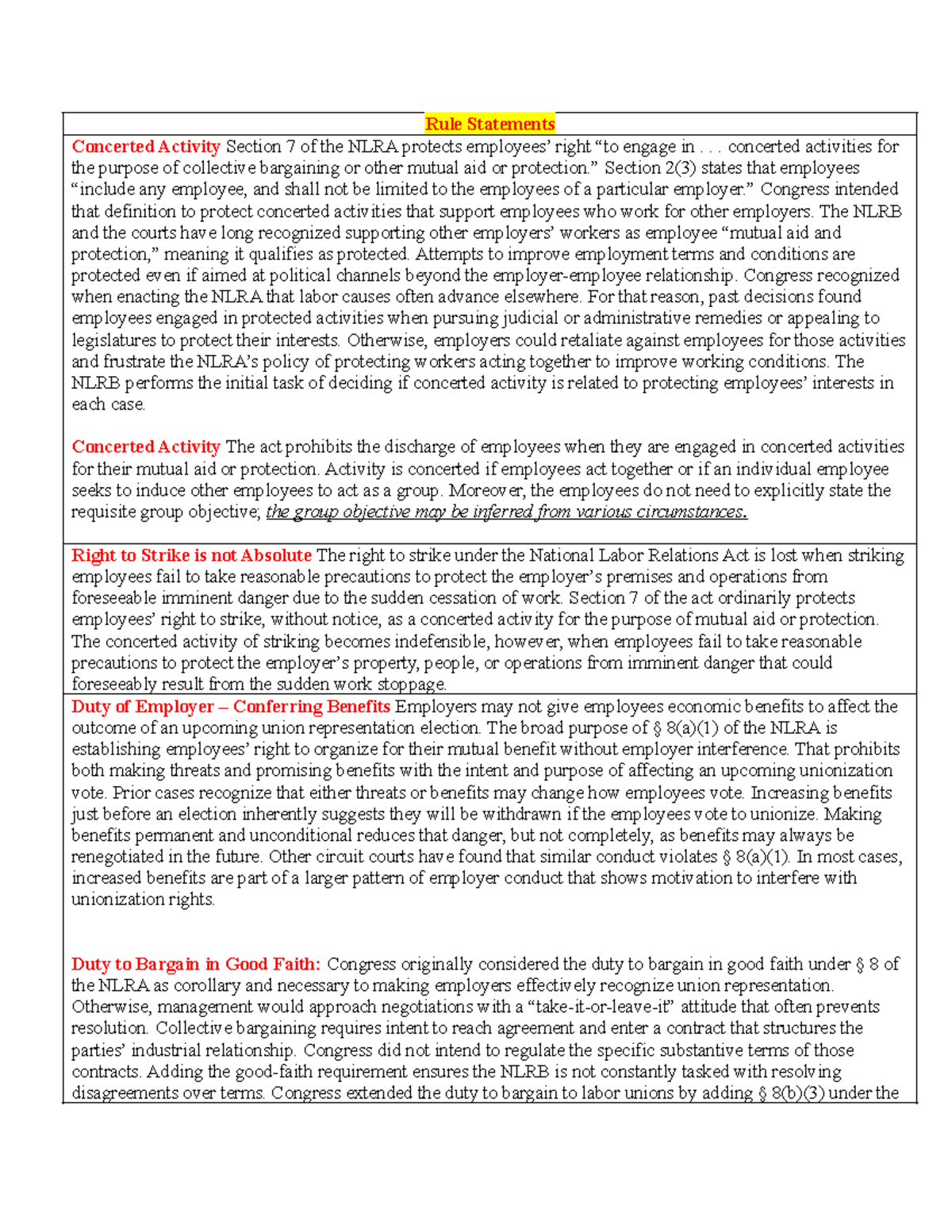 Case rule statements - Rule Statements Concerted Activity Section 7 of ...