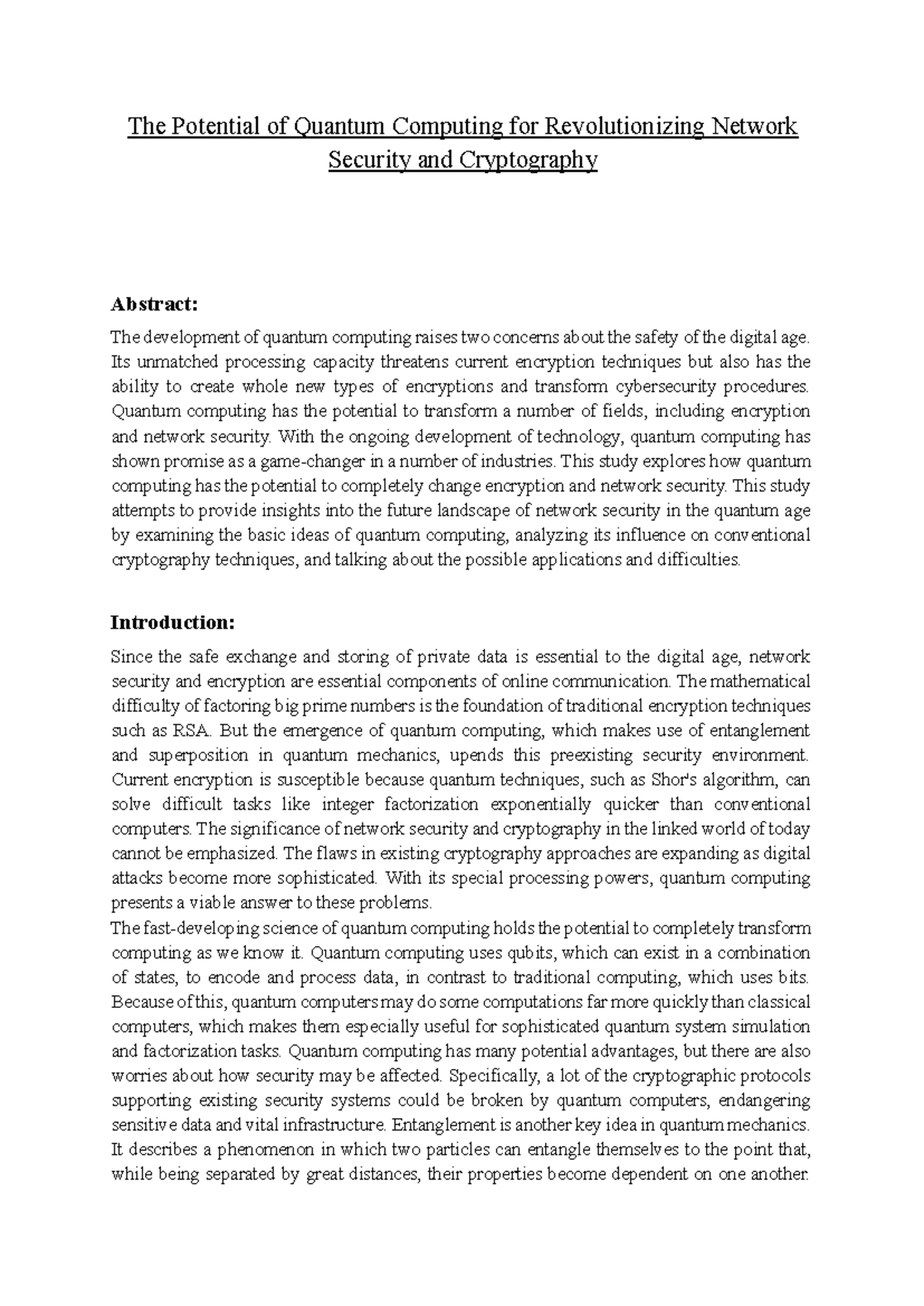 Quantum computing Research Paper - The Potential of Quantum Computing ...