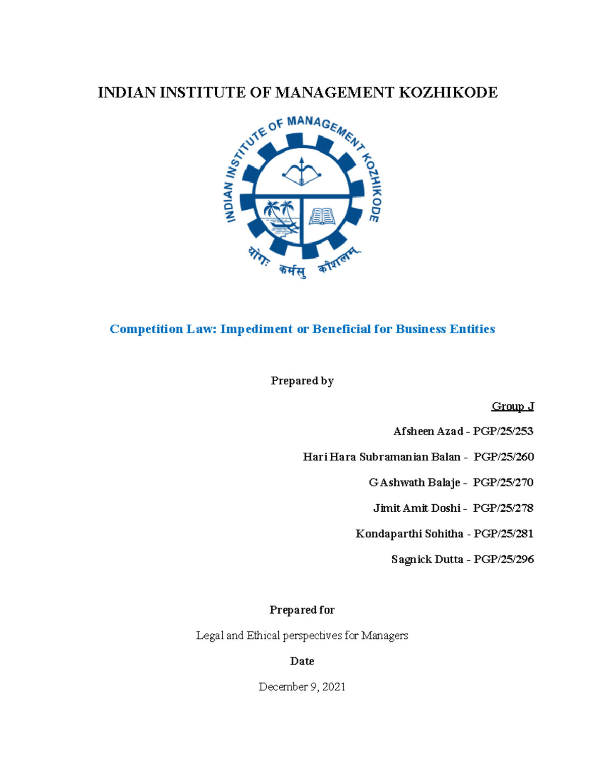 LEPM Project Report - mba - INDIAN INSTITUTE OF MANAGEMENT KOZHIKODE ...