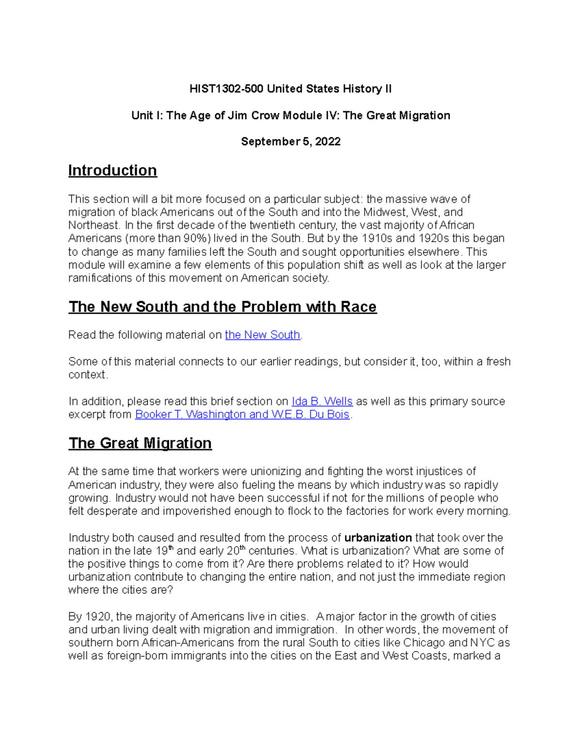 HIST1302 Unit 1 Module 4 The Great Migration - HIST1302-500 United ...