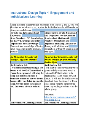 ECE210 Instructional Design Unit Template - [Date] Instructional Design ...