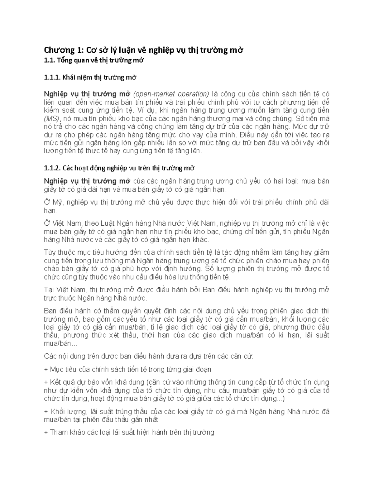 Chương 1 Tổng quan về thị trường mở - Ch ương 1: C ơ s ở lý lu n vềề nghi p vậ ệ ụ th trị ường m ...