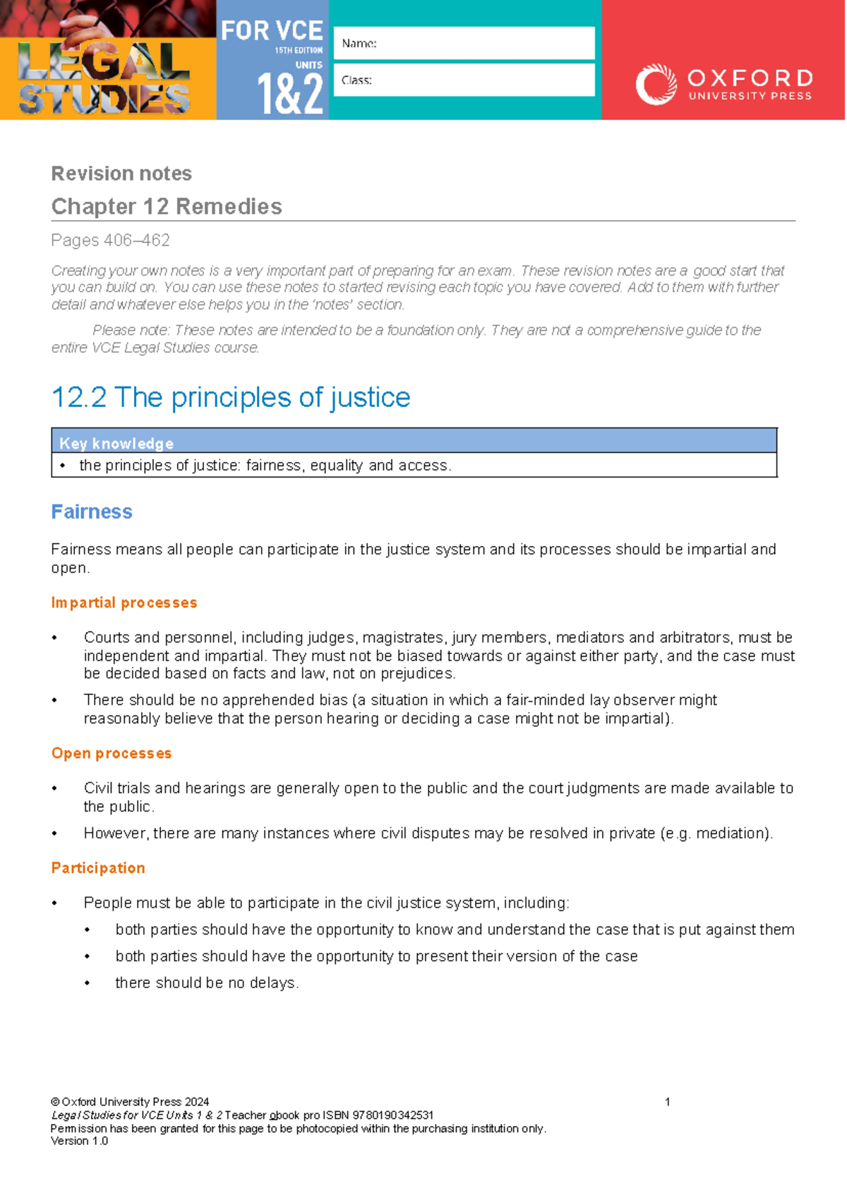 Legal 12 Chapter 12 revision notes - Revision notes Chapter 12 Remedies ...