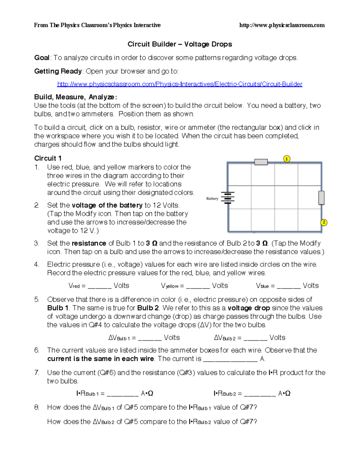 Circuit Builder Delta Vs - From The Physics Classroom’s Physics Interactive physicsclassroom ...
