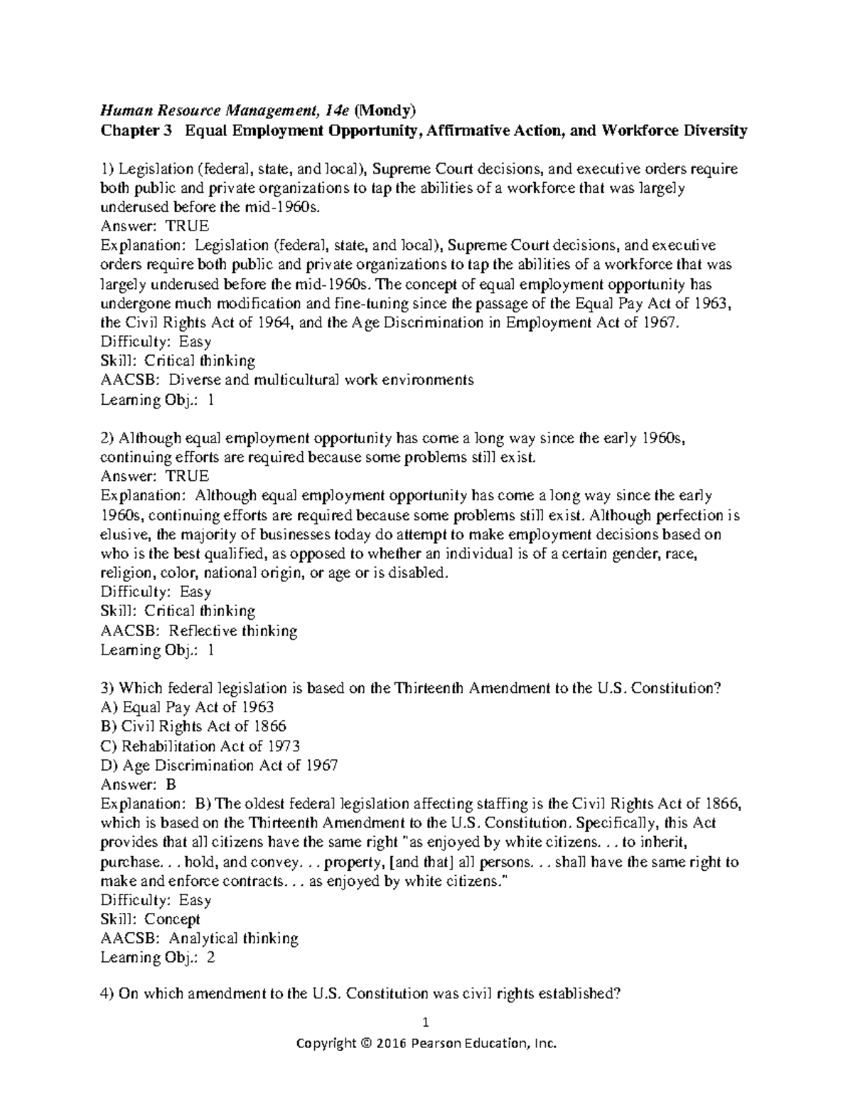 Chapter 03 - TEST BANK - Human Resource Management, 14e (Mondy) Chapter ...