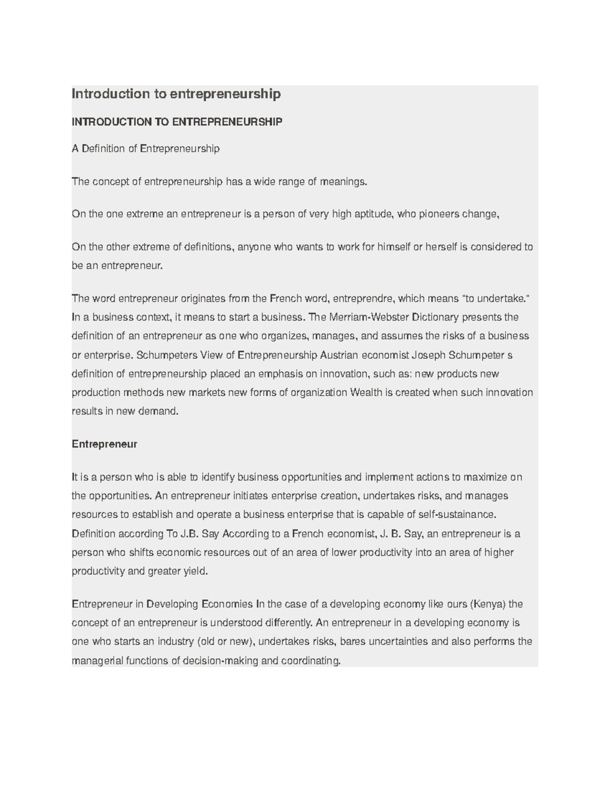 Introduction to entrepreneurship lesson 1 - Introduction to ...