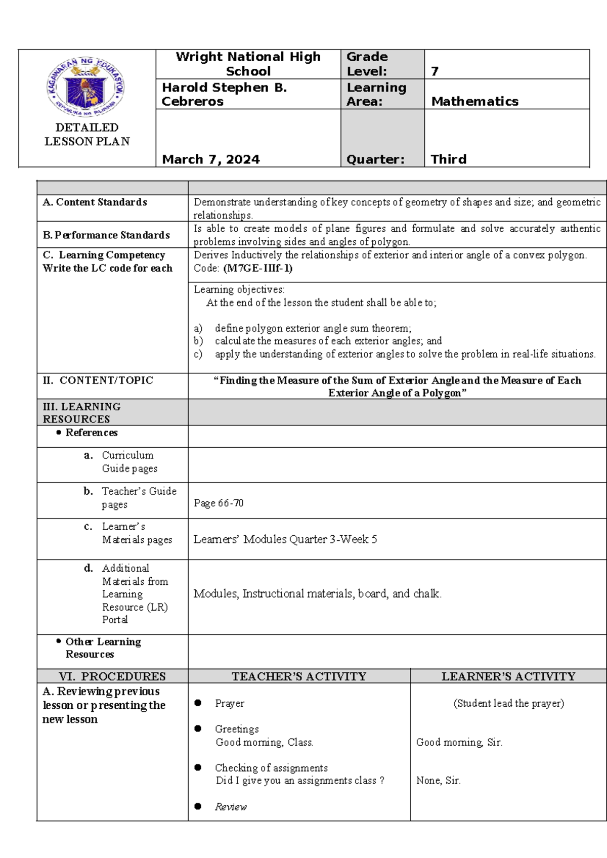 3. Finding the sum of exterior and each exterior angle - DETAILED ...