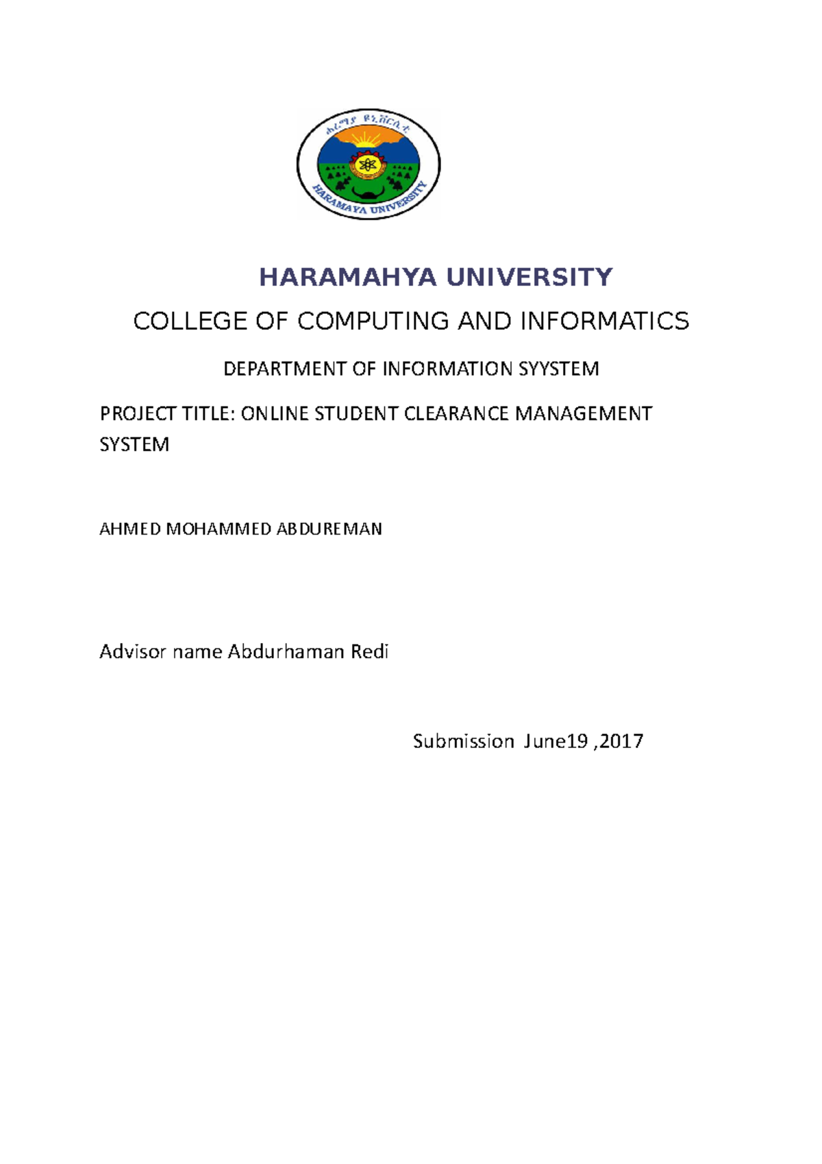 Clearancemanagementsystem - HARAMAHYA UNIVERSITY COLLEGE OF COMPUTING ...