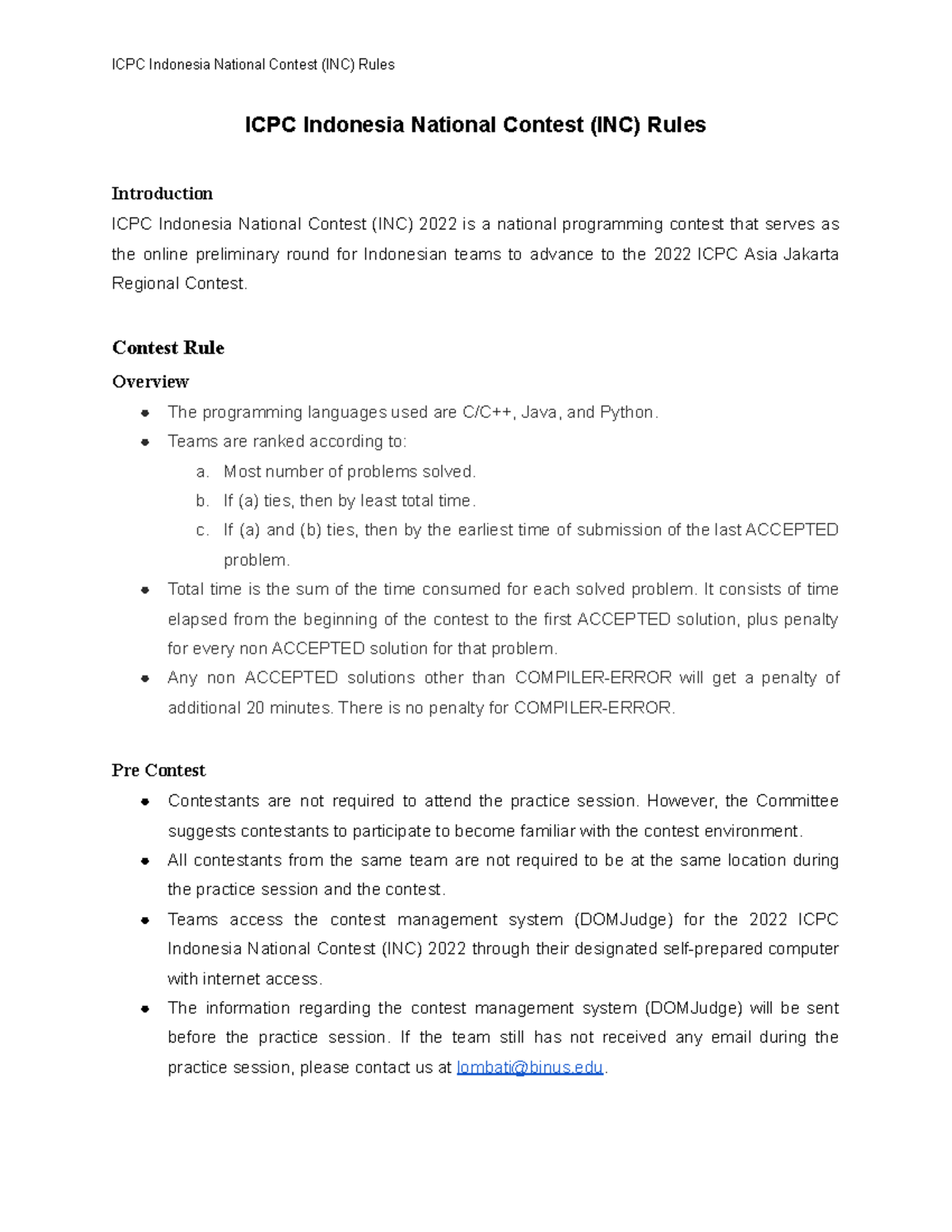 Inc rules - asdasda - ICPC Indonesia National Contest (INC) Rules ICPC ...