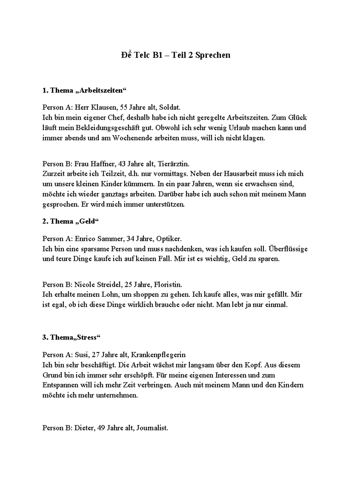 Đề Telc B1 Sprechen Teil 2 - Đề Telc B1 – Teil 2 Sprechen Thema ...
