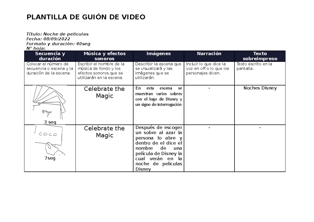 Plantilla-guion-video - PLANTILLA DE GUIÓN DE VIDEO Título: Noche de ...