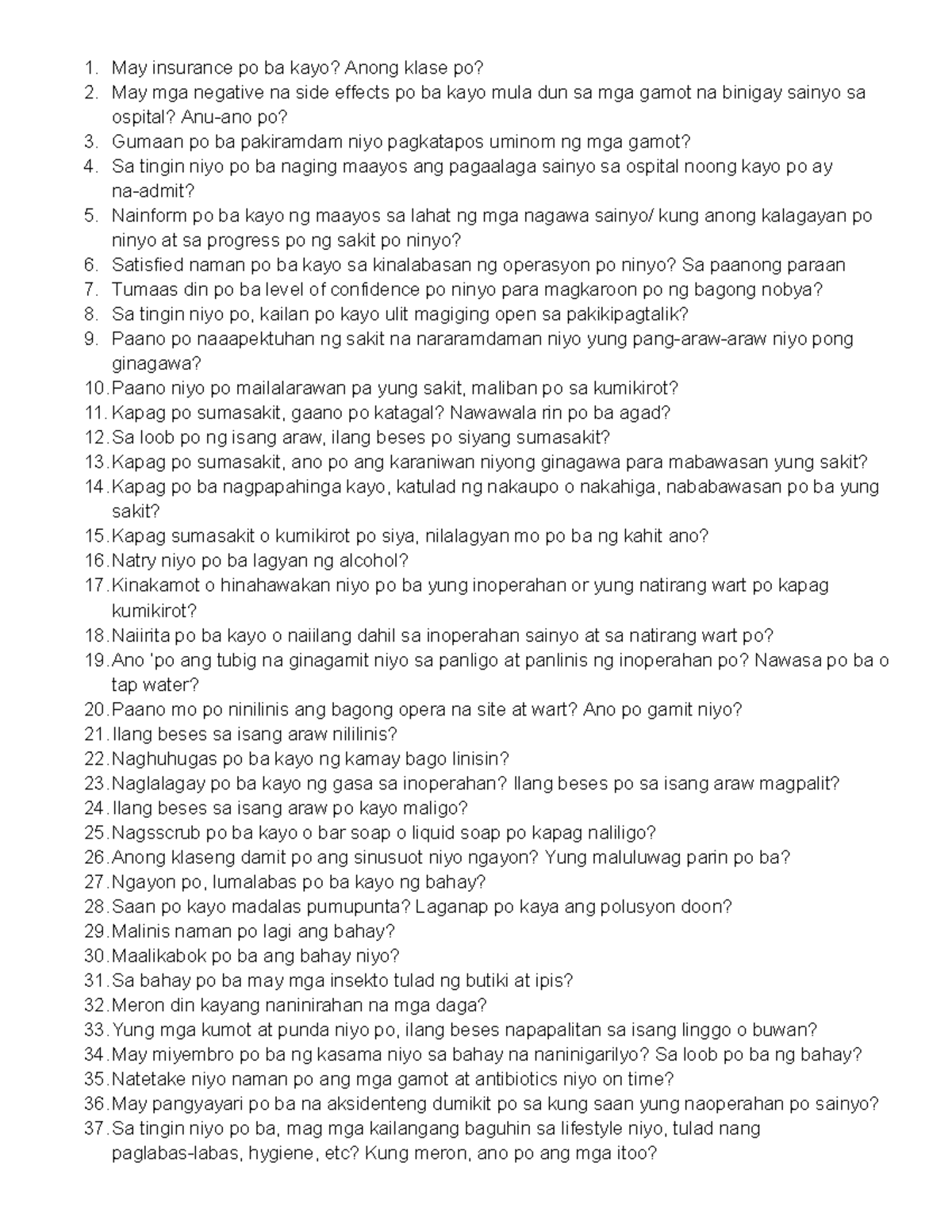 Interview Questions - May insurance po ba kayo? Anong klase po? May mga ...