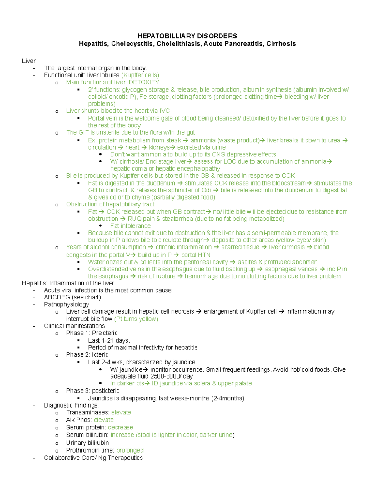 Exam 3 SG - Exam 3 study guide - HEPATOBILLIARY DISORDERS Hepatitis ...