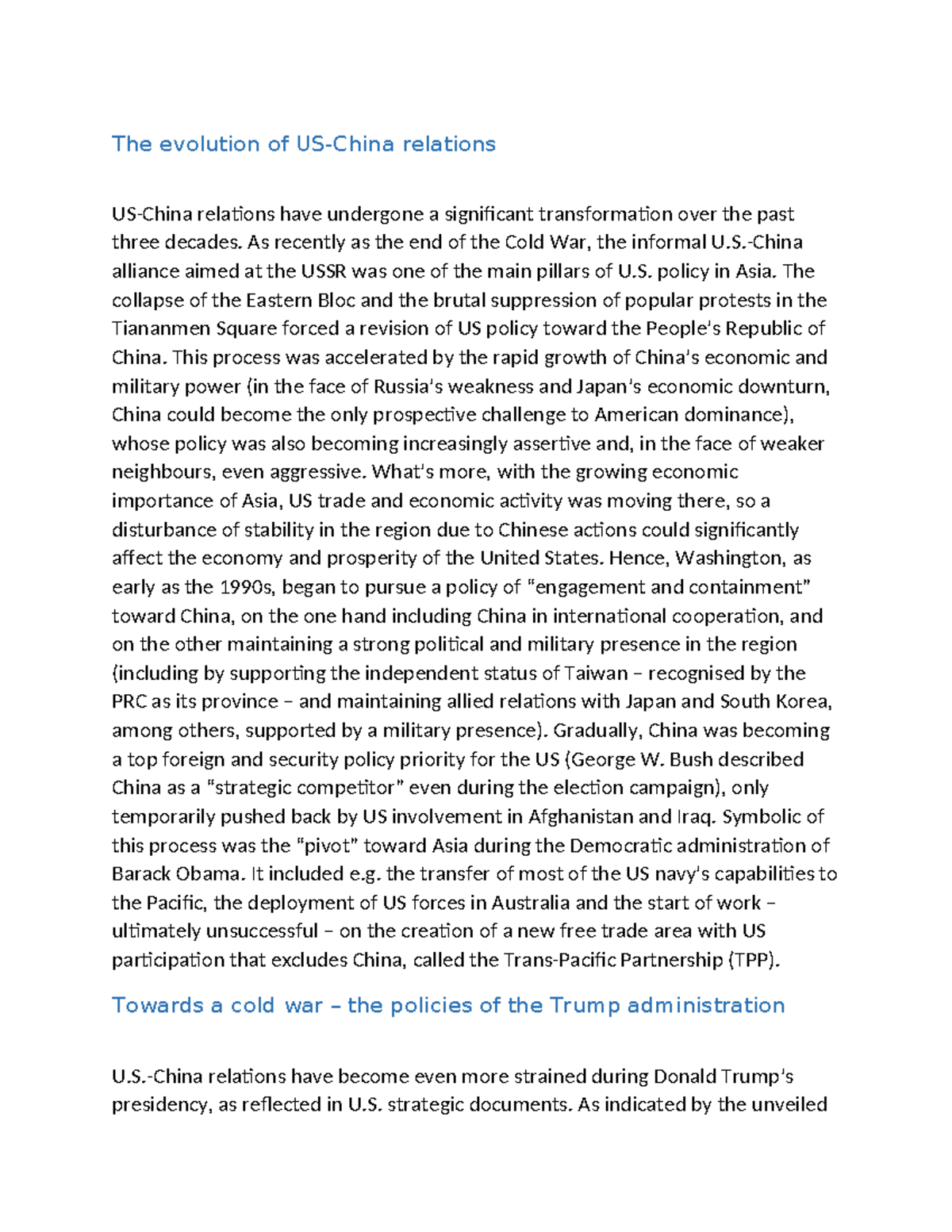 US China COLD WAR - The evolution of US-China relations US-China ...