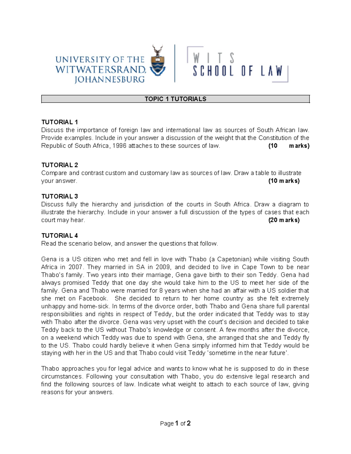 Topic 1 tutorials - TOPIC 1 TUTORIALS TUTORIAL 1 Discuss the importance of foreign law and - Studocu