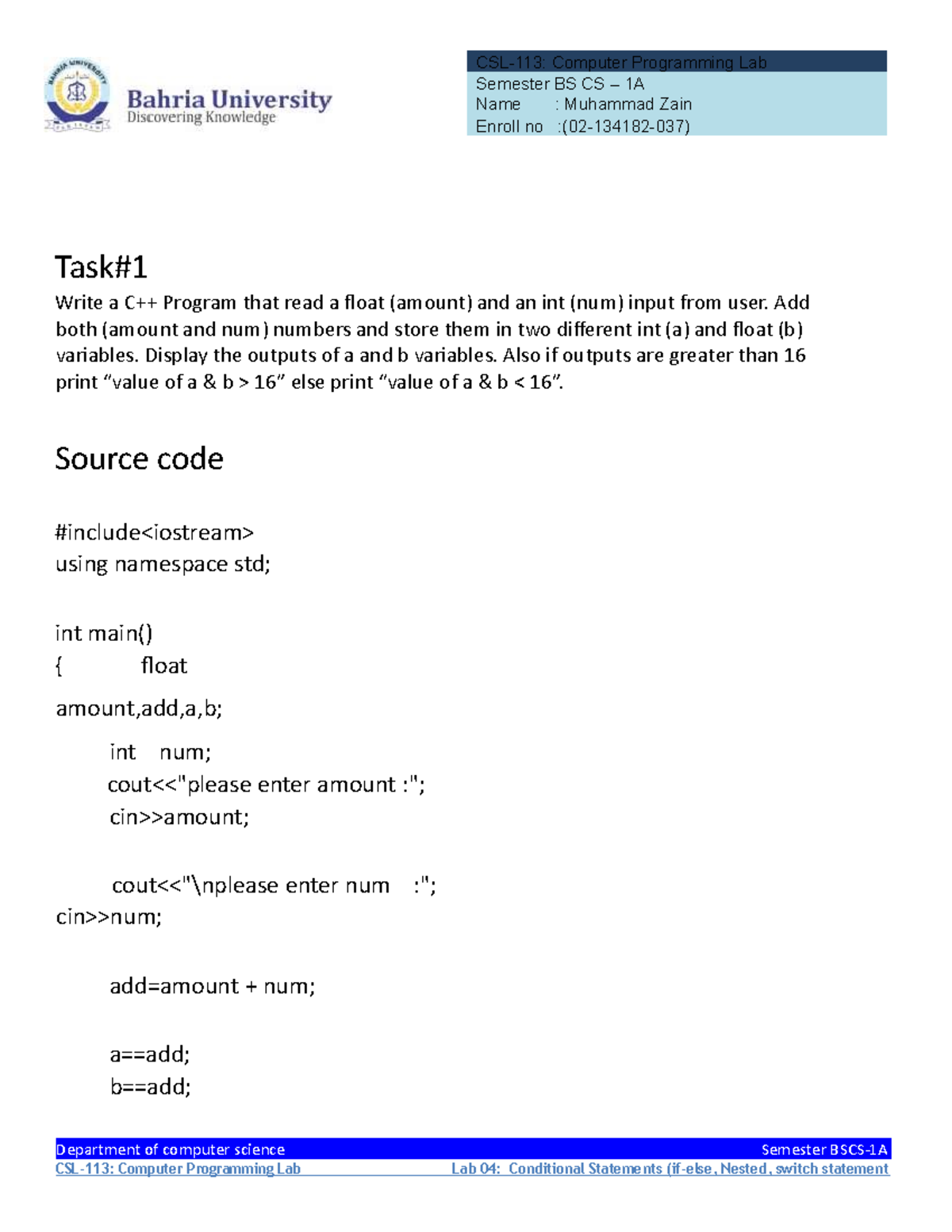 4 - dsasd sadasd as fdgdf - Task# Write a C++ Program that read a float ...