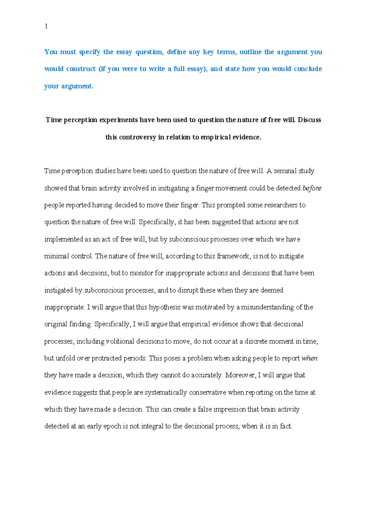 Example Intro Paragraph - 1 You must specify the essay question, define ...