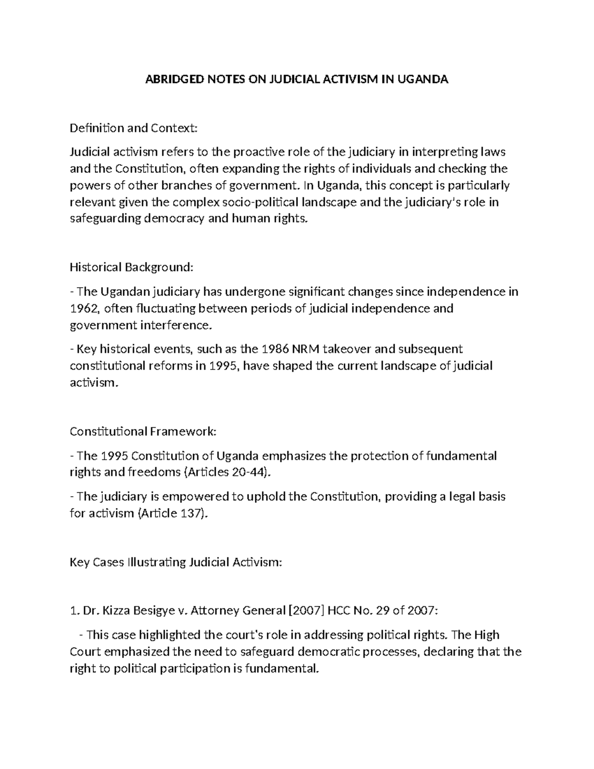 Judicial Activism - Very precise - ABRIDGED NOTES ON JUDICIAL ACTIVISM ...