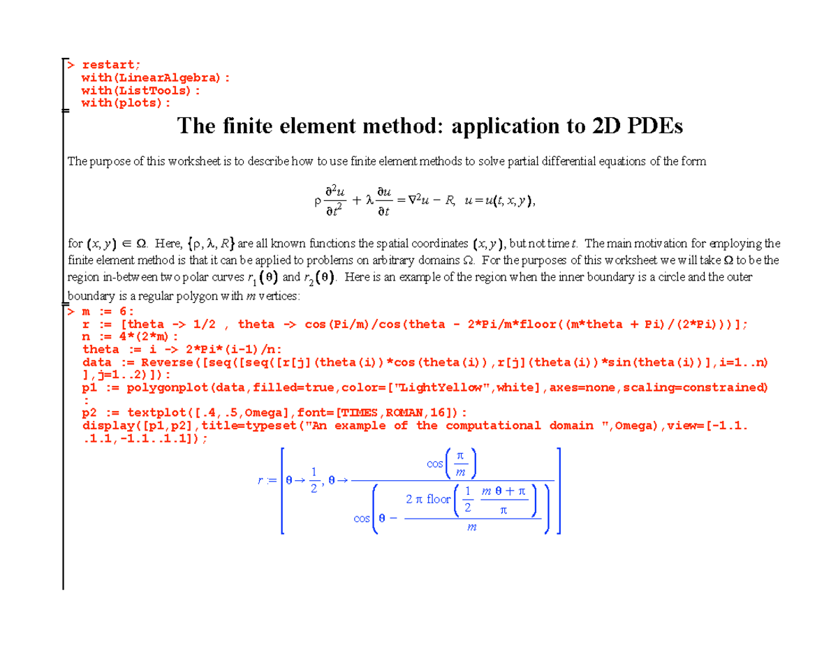 Tutorial work - the finite element method: application to 2d pdes ...