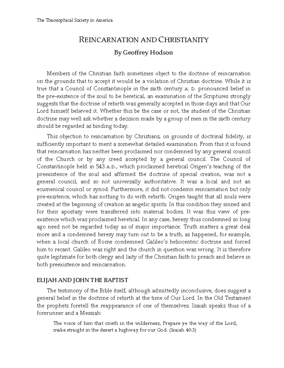 8. Reincarnation and Christianity (Article) Author Geoffrey Hodson ...
