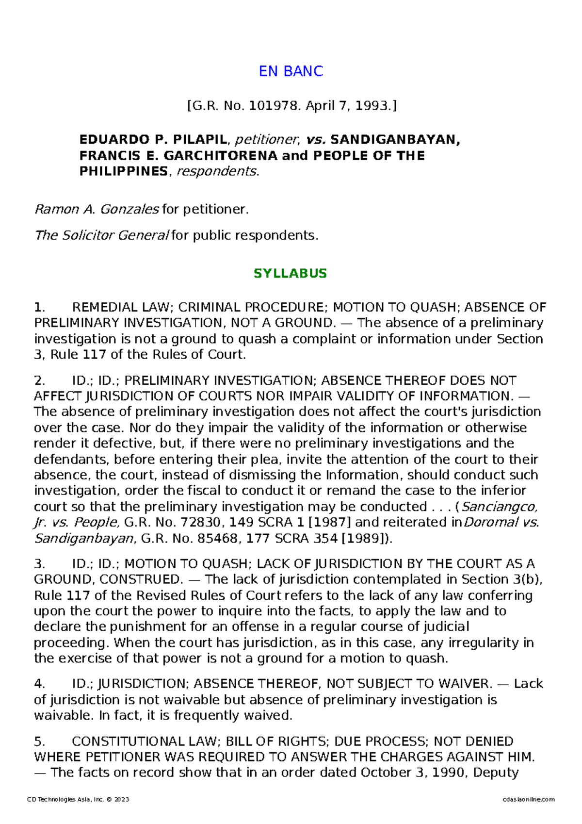 6. Pilapil v. Sandiganbayan 1993-20230821-13-16idqpt - EN BANC [G. No ...