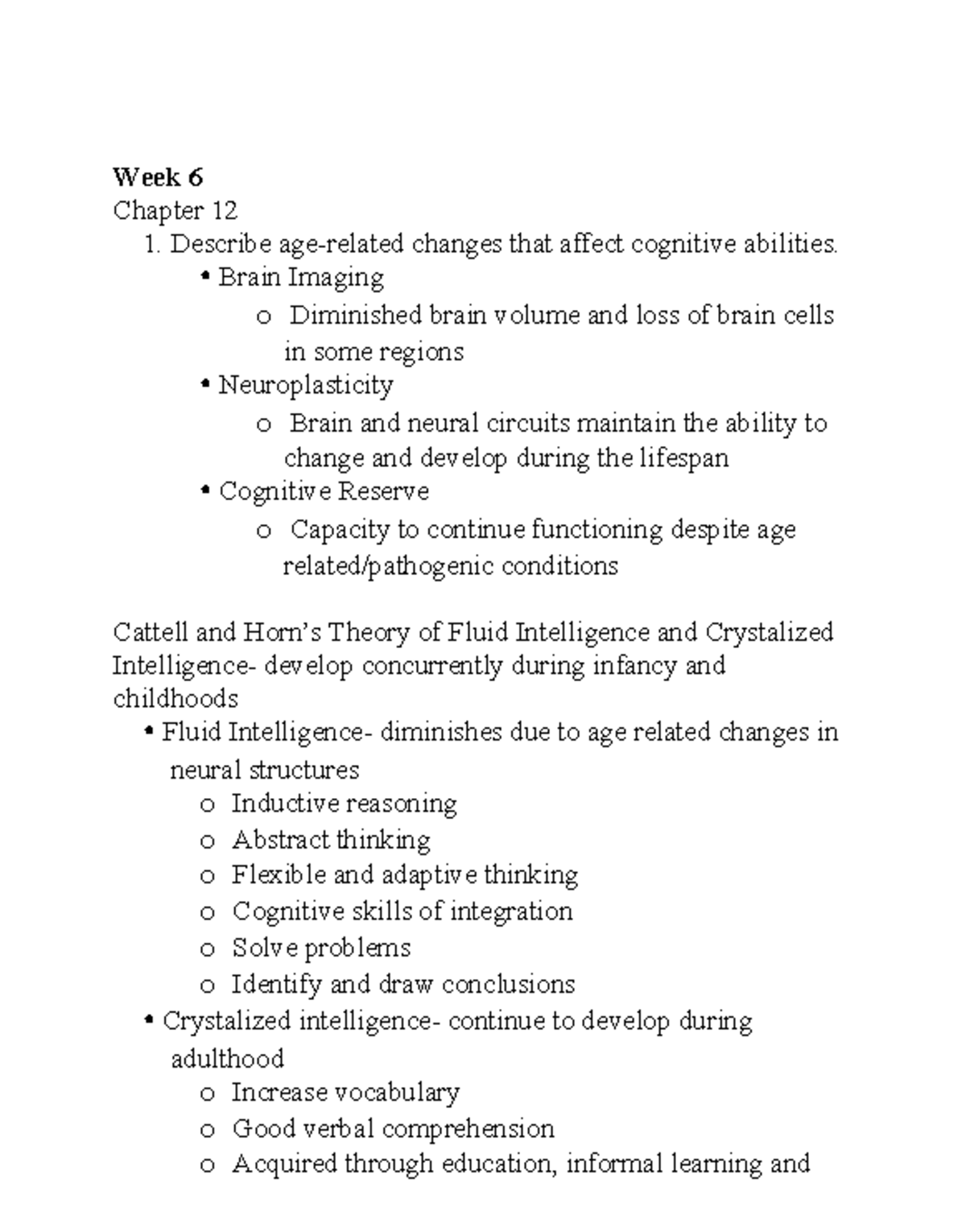 Older Adult Exam 2 copy - Week 6 Chapter 12 1. Describe age-related ...