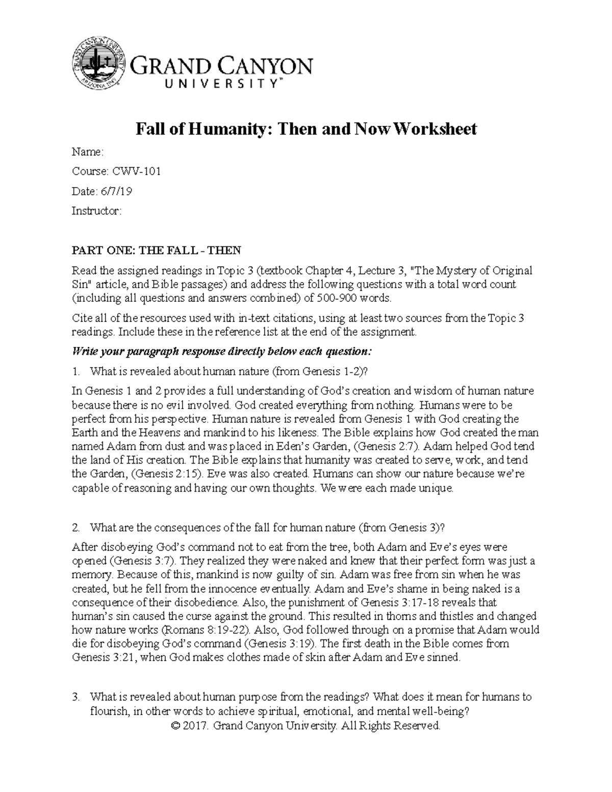 Fall of Humanity worksheet - Fall of Humanity: Then and Now Worksheet ...