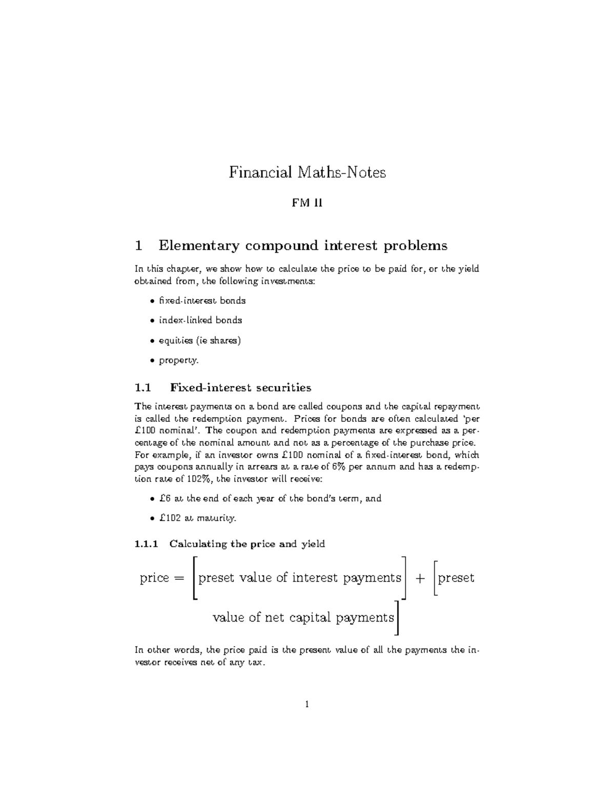 Fm notes (1)-1 - Financial Maths-Notes FM II 1 Elementary compound ...