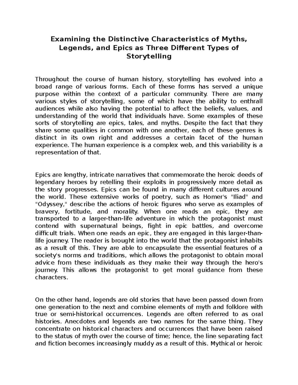 Examining the Distinctive Characteristics of Myths, Legends, and Epics ...