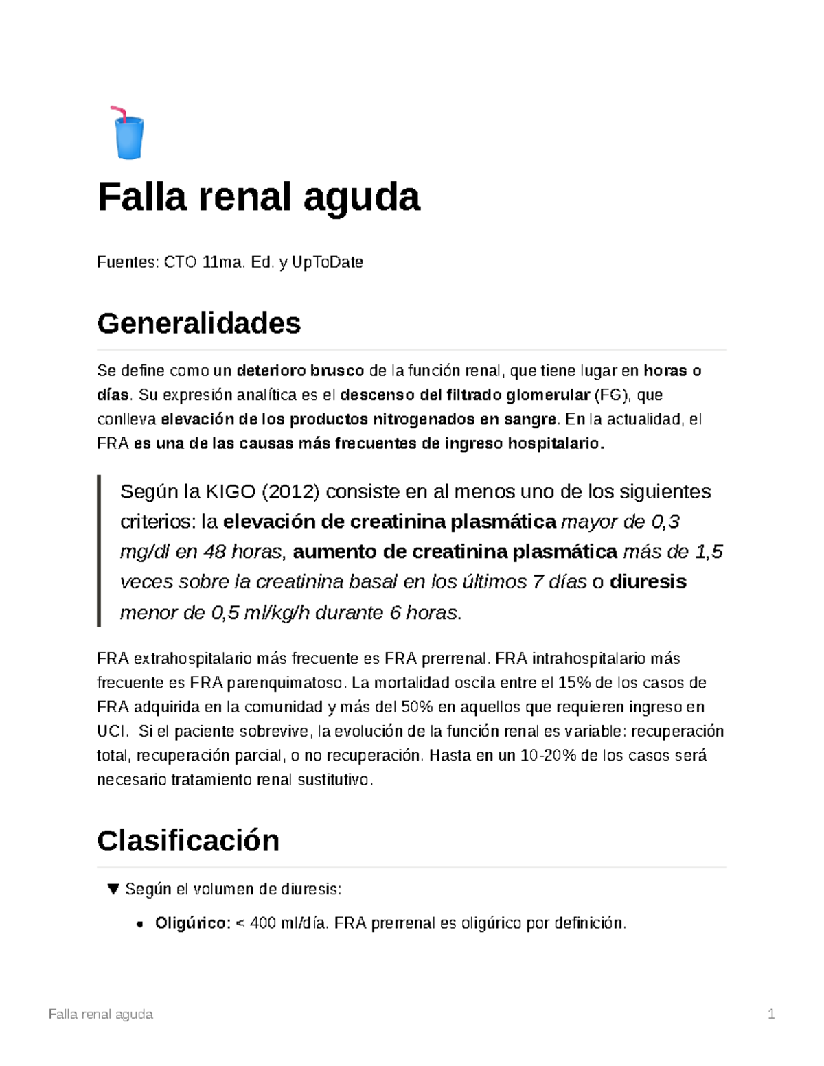 Falla renal aguda - 🥤 Falla renal aguda Fuentes: CTO 11ma. Ed. y ...