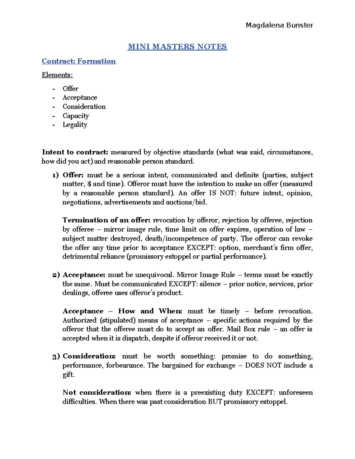 MINI Masters Notes - Summary of Contents for the Final Exam simplified ...