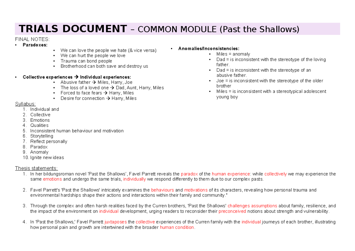 Trials Document - work for all modules - TRIALS DOCUMENT – COMMON ...
