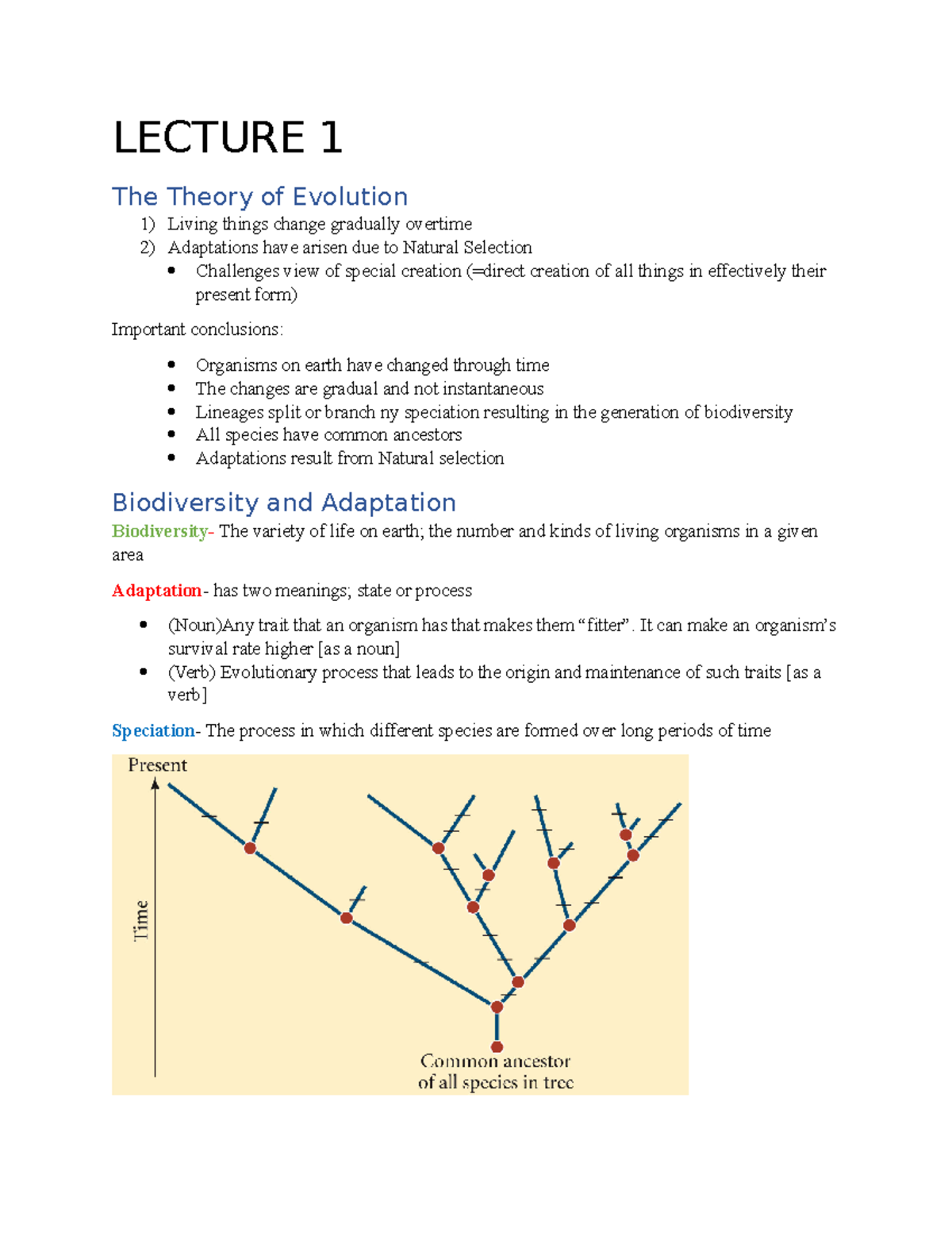 Lecture 1&2 Notes - LECTURE 1 The Theory of Evolution Living things ...
