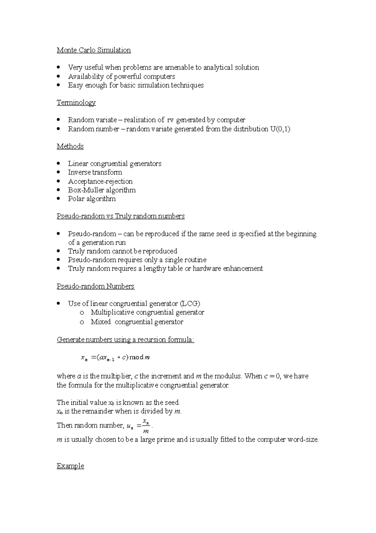 Lecture Notes, Lecture 4 - Monte Carlo Simulatio - Monte Carlo ...