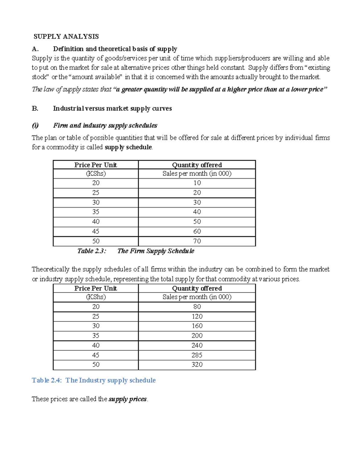 WEEK 3 - Theory of supply (L3) - SUPPLY ANALYSIS A. Definition and ...
