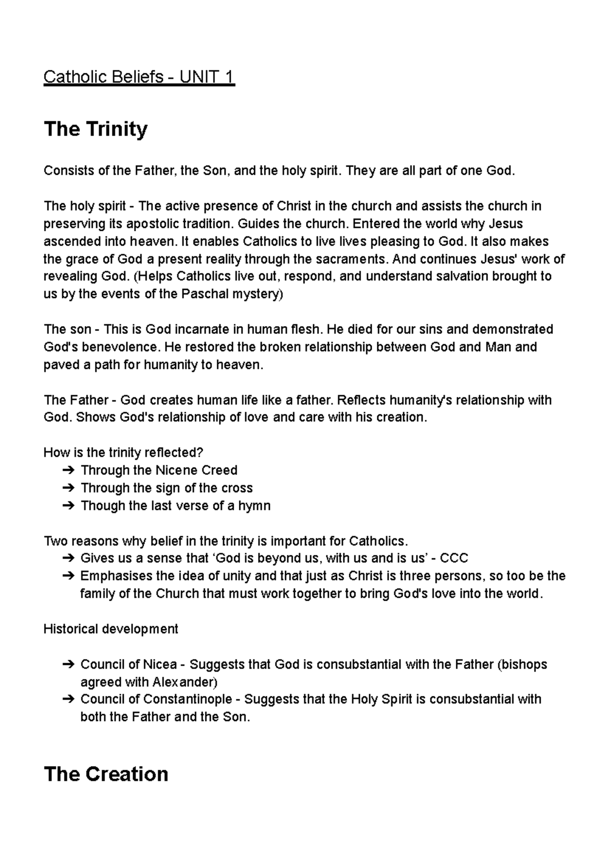 Catholic Revision Paper 1 UNIT 1,2,3,4 - Catholic Beliefs - UNIT 1 The ...