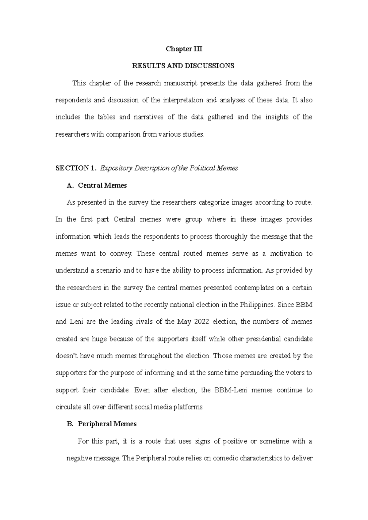 Discussion of Memes - Chapter III RESULTS AND DISCUSSIONS This chapter ...