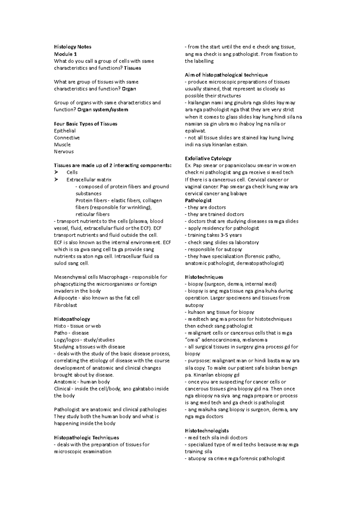 Histology Notes - lecture - Histology Notes Module 1 What do you call a ...
